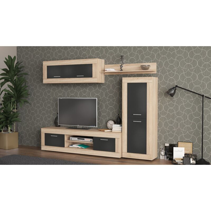 KIT PARETE LIVING AMBER CM. 250X188X41 NATURALE OAK ANTRACITE