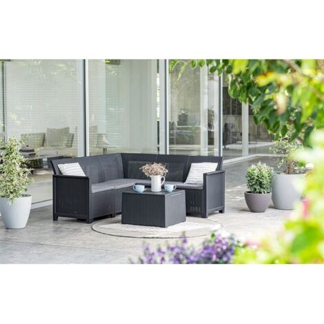 Keter EMMA CORNER Ensemble canapé d'angle + Table basse conteneur Graphite