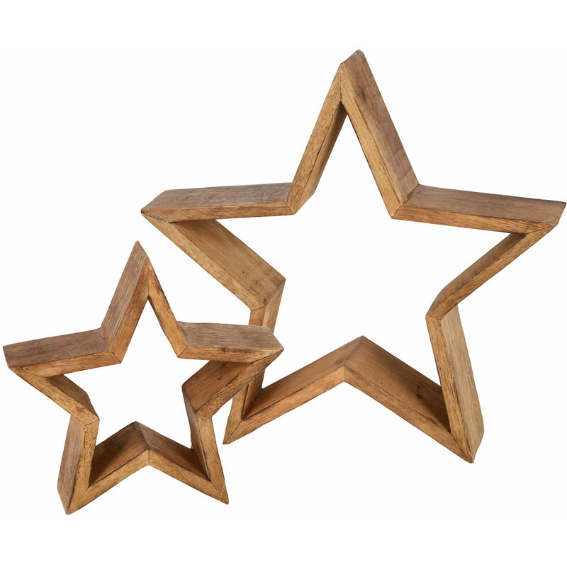 Mango Holz Stern 2er Set - 30 / 20 cm - Weihnachtstern Tisch Deko