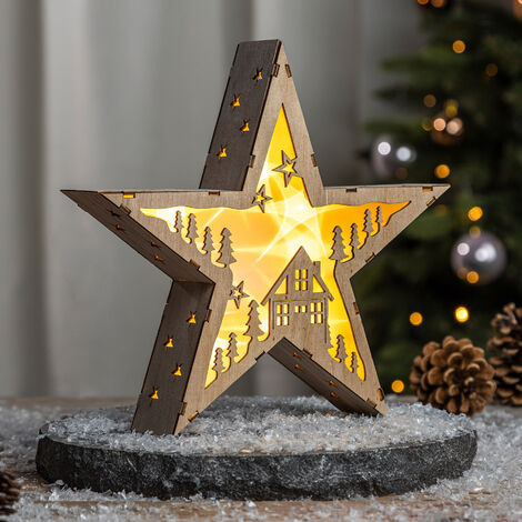 LED Weihnachts Stern aus Holz 30 cm - Motiv: Haus - Deko Aufsteller ...