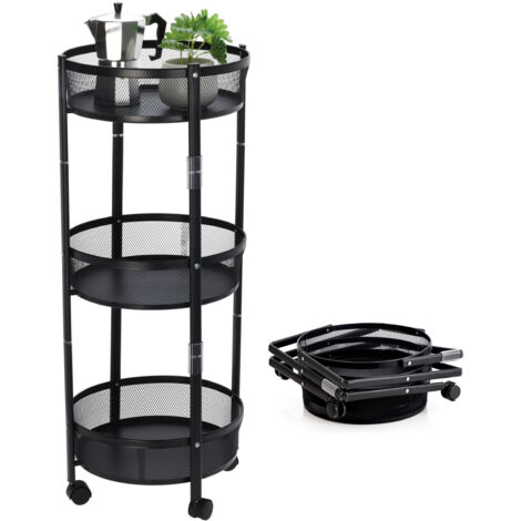 Metall Rollwagen schwarz rund mit 3 Ablagen klappbar - 88 x 37 cm ...