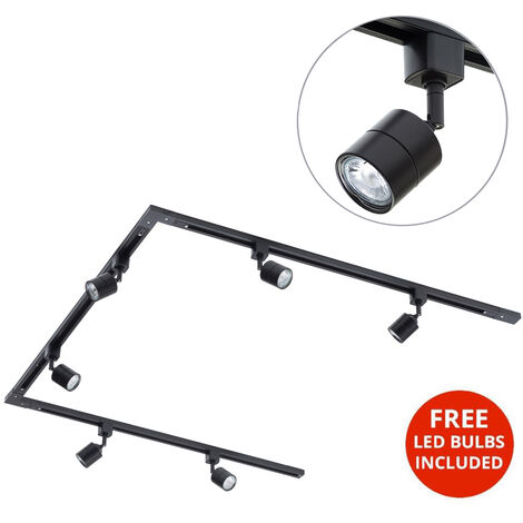 Litecraft 2M Kitchen Track Light With 6 Soho Fixture & LED Bulbs - Black