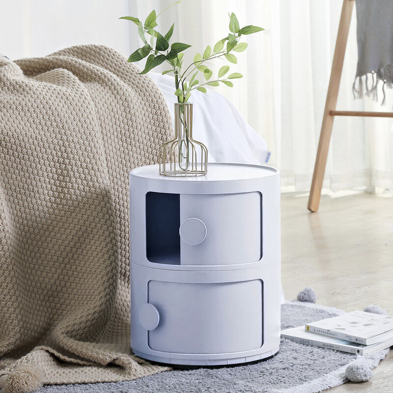 Livingandhome - White 40cm Round 2 tiered Drawer Storage Unit Organizer