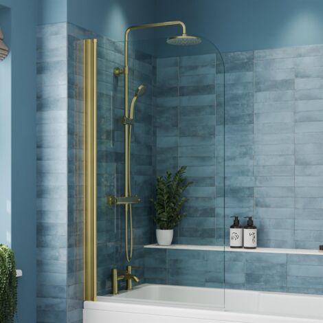 Orbit S6 Brushed Brass Radius Bath Screen 1400mm H x 800mm W - 6mm Glass
