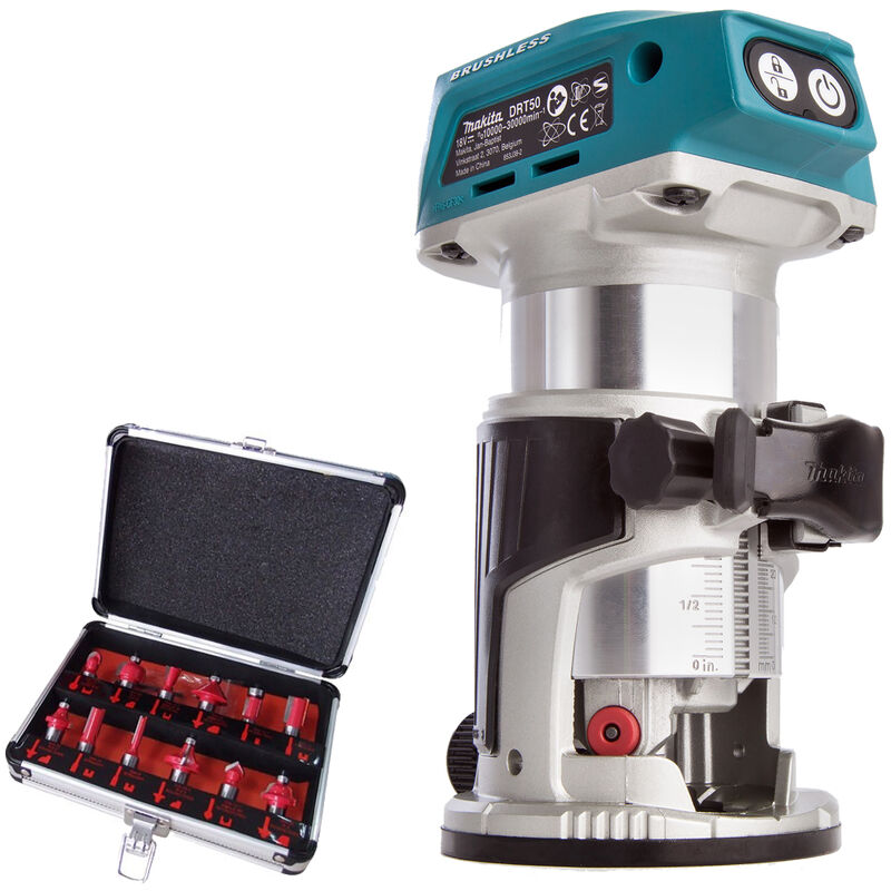 Drt50z 18V Li-Ion Brushless Router Trimmer With 1/4' 12 Piece Cutter ...