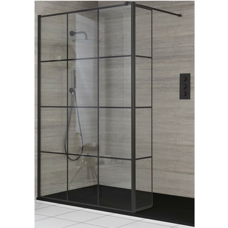Milano - Barq - Black Recessed Walk In Wet Room Shower Enclosure With ...