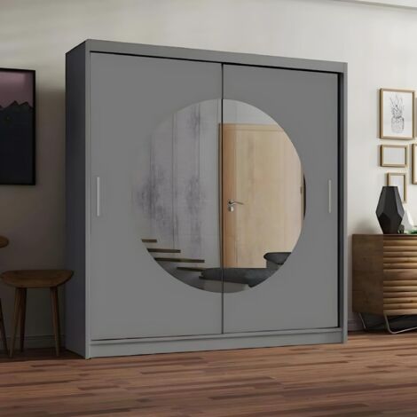 Modern Nicole Stylish Mirror Double Door Sliding Wardrobe 150cm - Grey