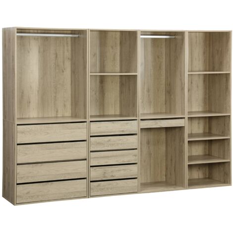 Modular open wardrobe drawer and rail unit, Modulo, Walnut, 80x45x180 cm