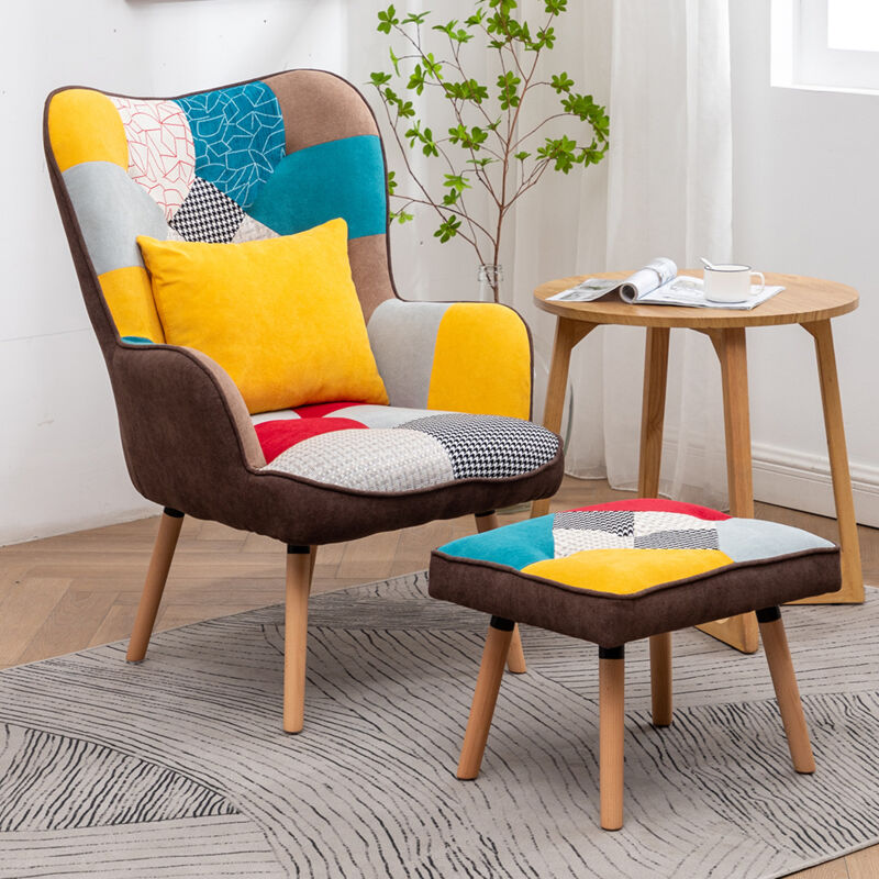 Multicolor Wingback Lounge Chair and Footstool - JM1650
