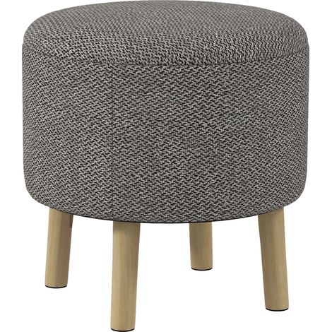 Round Linen-Look Storage Ottoman - Light Grey