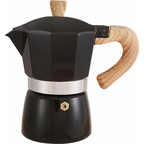 Cafetière moka en aluminium 300ml mat noir avec poignée imitation bois ...