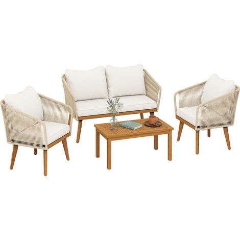 Salon de jardin durable en acacia Outsunny resiste aux intemperies ...