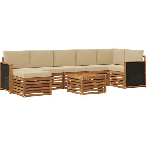 Outdoor Sofa Set 7 pcs Natural Solid Acacia Wood and Polyester vidaXL