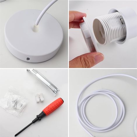1 Suspension E27, Câble réglable 150cm, Support métal blanc, Douille ...