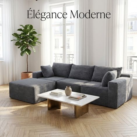 Canapé d’angle gris Full Mousse – Ultra Confort en Tissu Côtelé – 250 x ...