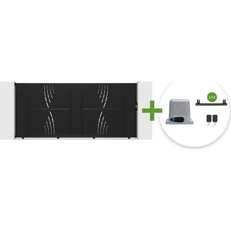 Puerta corredera de acero negra NALI VELETA 3m H.160cm + motor RANGER C300