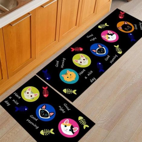 2 Non-Slip Kitchen Mats 40x60cm & 40x120cm Black