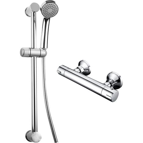 Round Exposed Bar Valve Shower Mixer Set 562mm x 74mm - Chrome