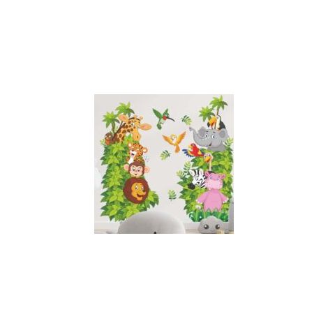 Stickers Mural Animaux de la Jungle Autocollants Muraux Animaux Dessin ...