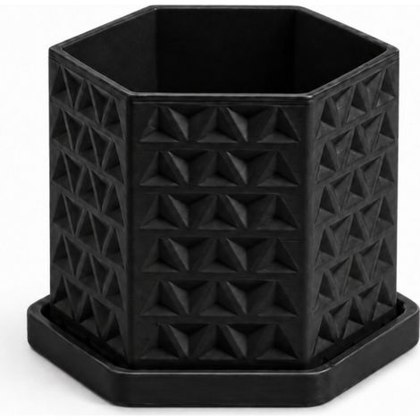 Pot de fleurs géométrique noir en 3D avec soucoupe et système de ...