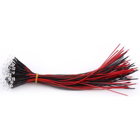 50pcs Pre Wired DC 9-12V 3 5 10mm Water Clear LED Diodes White Red Blue ...