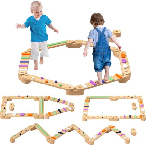 Set de poutre d'équilibre en bois pour enfants 3-8 ans, double face