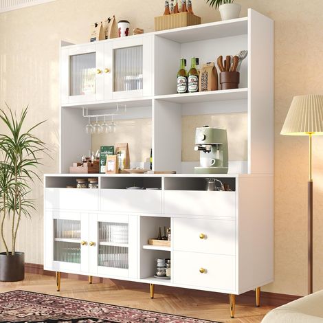 Buffet haut - Meuble moderne avec portes vitrées et rangements pour ...