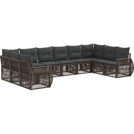 Gartensofa-set 10 pcs Grau und Dunkelgrau Poly-Rattan vidaXL