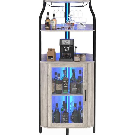 Meuble Bar à Vin Industriel 4 Niveaux avec Portes en Verre, Éclairage ...