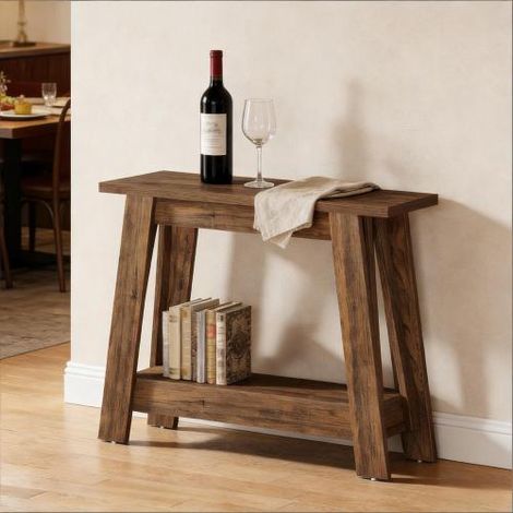 Tisch Konsole aus MDF in Rustikalbraun 105 cm, schmal mit 2 Ablagen für ...