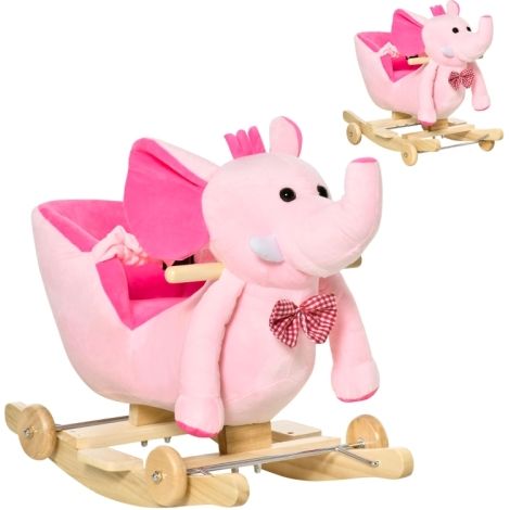 2-in-1 Plush Baby Rocking Horse Elephant with Wheels - Wooden Toy for ...