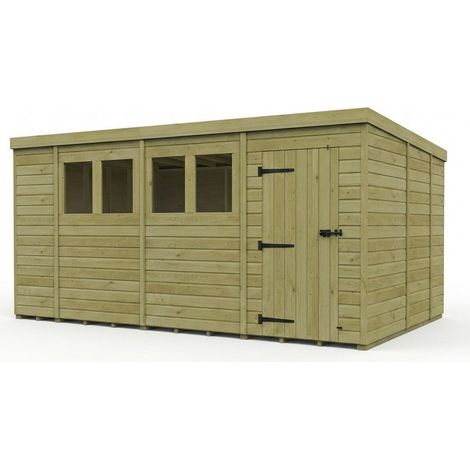 14ft x 9ft Pent Garden Shed Single Door With Windows - Pressure Treated ...