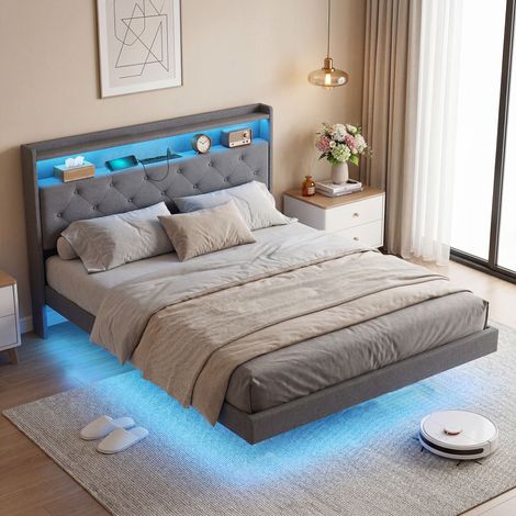 Estructura de cama de 140 x 190 cm con somier de láminas de acero, cama ...