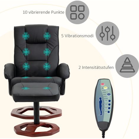 Fauteuil massant HOMCOM noir avec repose-jambes, 10 zones de massage ...