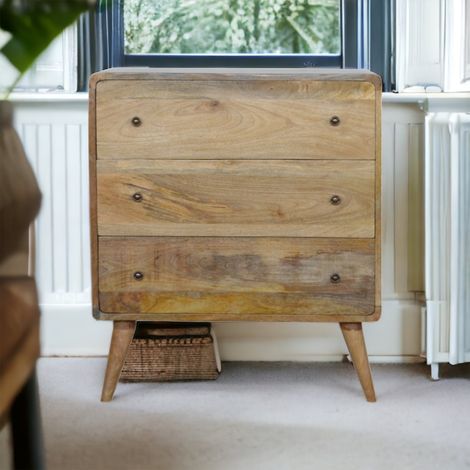AMXCNOY Solid Wood Curved Oak-ish Chest,3 Drawers, Brown