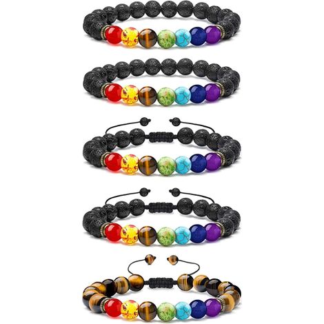 Conjunto de 5 pulseras de piedra de lava natural, cuentas de piedras ...