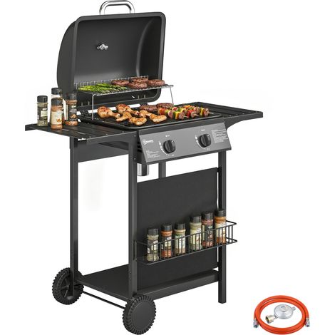 Barbecue à gaz 5 kW 2 brûleurs en acier inoxydable avec table latérale ...