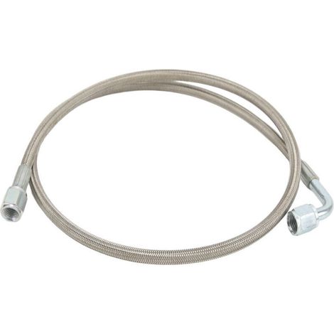 Turbo 4AN oil supply line, 90-degree stainless steel braided hose, 12 inch.