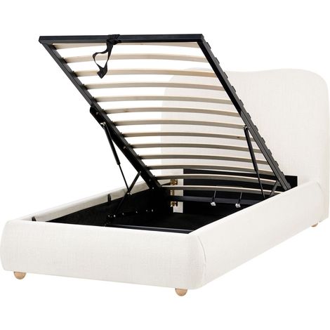 Storage Bed Off-White Polyester Fabric EU Single Size 3ft Minimalist ...