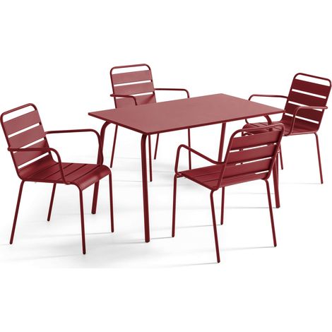 Ensemble table de jardin et 4 fauteuils en métal pourpre - Palavas