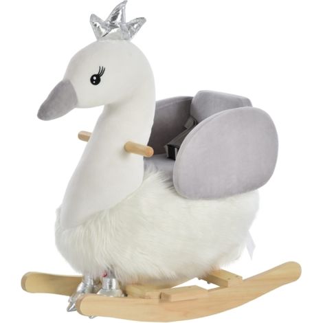 Plush Rocking Horse for Kids - Ride-On Swan Toy with Sound, Wooden Base ...