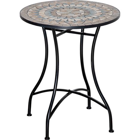 Outsunny Table bistro ronde de jardin plateau mosaïque métal époxy ...