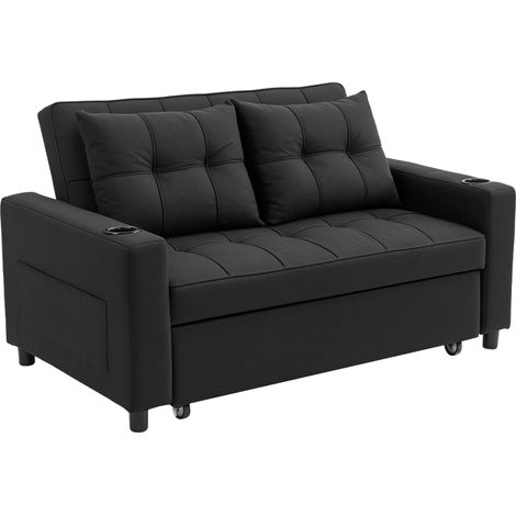 Two-Seater Pull-Out Sofa Bed - Black