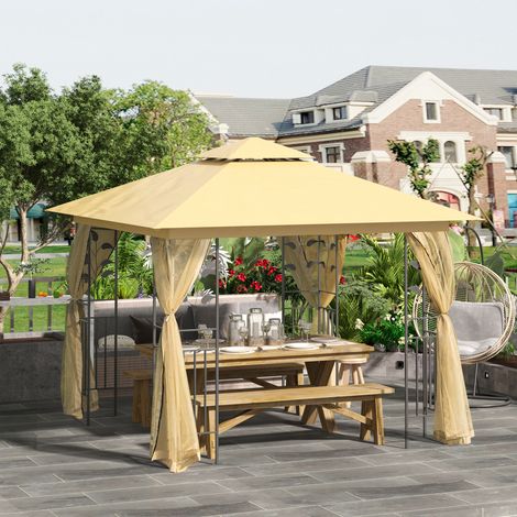 Gazebo extérieur jardin 3x3m avec moustiquaire cadre acier double ...