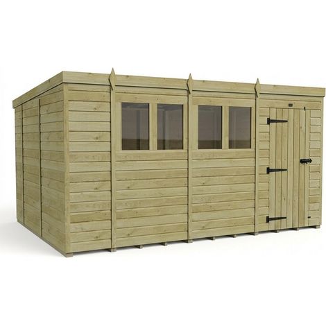 14ft x 10ft Pent Garden Shed Single Door With Windows - Pressure ...