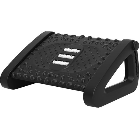 Repose-pieds réglable avec surface de massage, roulettes, plastique noir