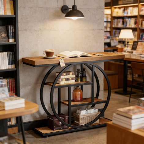 Table console en bois et métal noir/marron clair 105 cm, 4 niveaux ...
