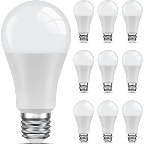 Pack of 10 E27 LED bulbs, warm white 6500K – 9W (60W equivalent), non ...