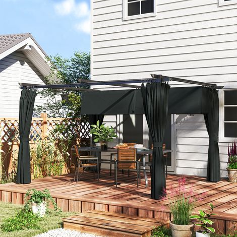Pergola rétractable 4x3m Pergola Aluminium métal avec Rideau et Toit ...