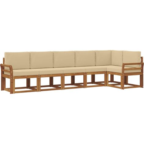 Outdoor Sofa Set with Cushion 6 pcs Natural and Beige vidaXL